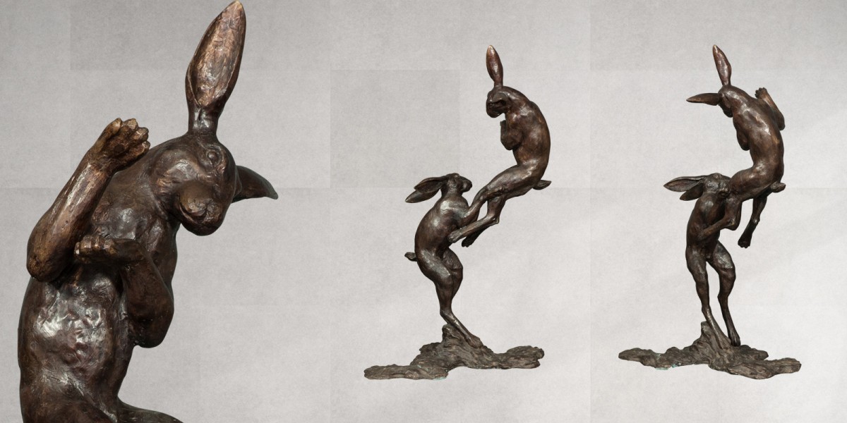 Dancing Hares Under the Moonlight Cast Bronze Sculpture | Luxury Sculpture